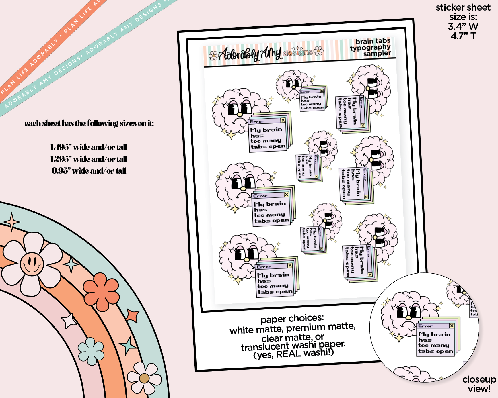My Brain Has Too Many Tabs Open Typography Sampler Planner Stickers ...