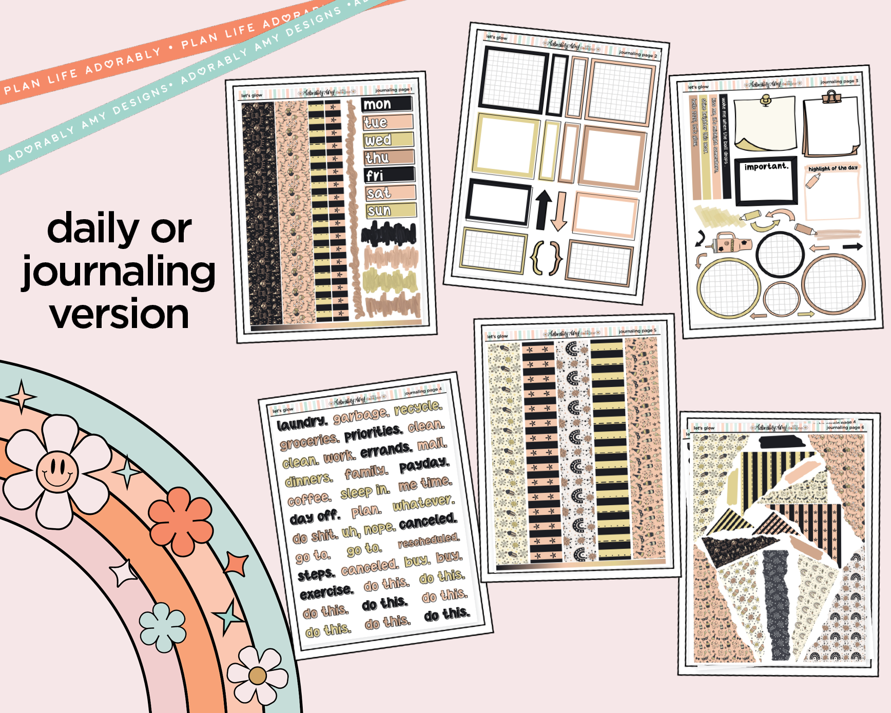 Journaling and Daily Planning Let's Glow Planner Sticker Kit – Adorably ...