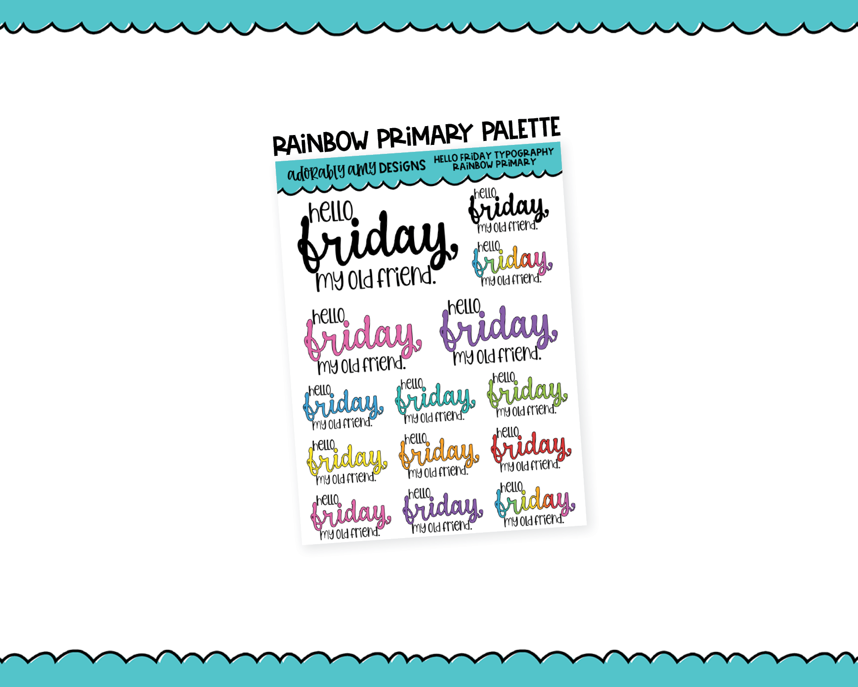 Rainbow or Black Hello Friday Snarky Typography Planner Stickers for a ...